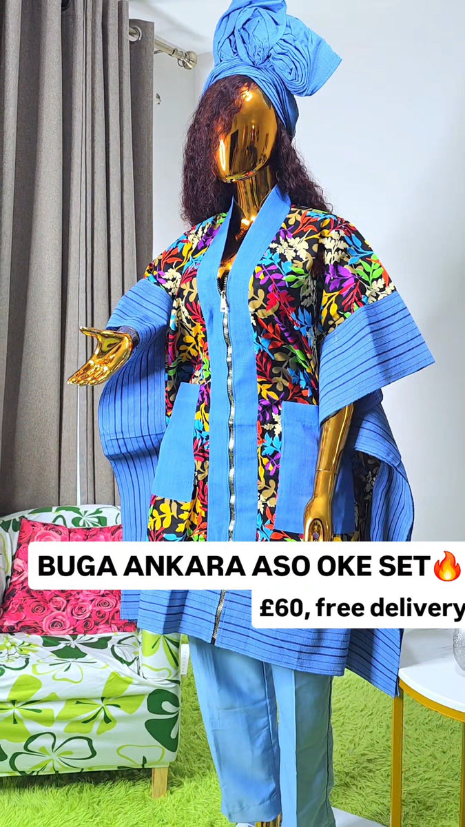 POWDER BLUE ANKARA ASO OKE BUGA SET – African Women’s Two-Piece Outfit ...