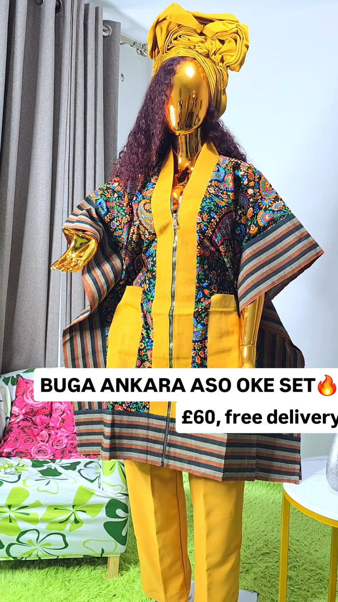 GOLD ANKARA ASO OKE BUGA SET – African Women’s Two-Piece Outfit with A ...